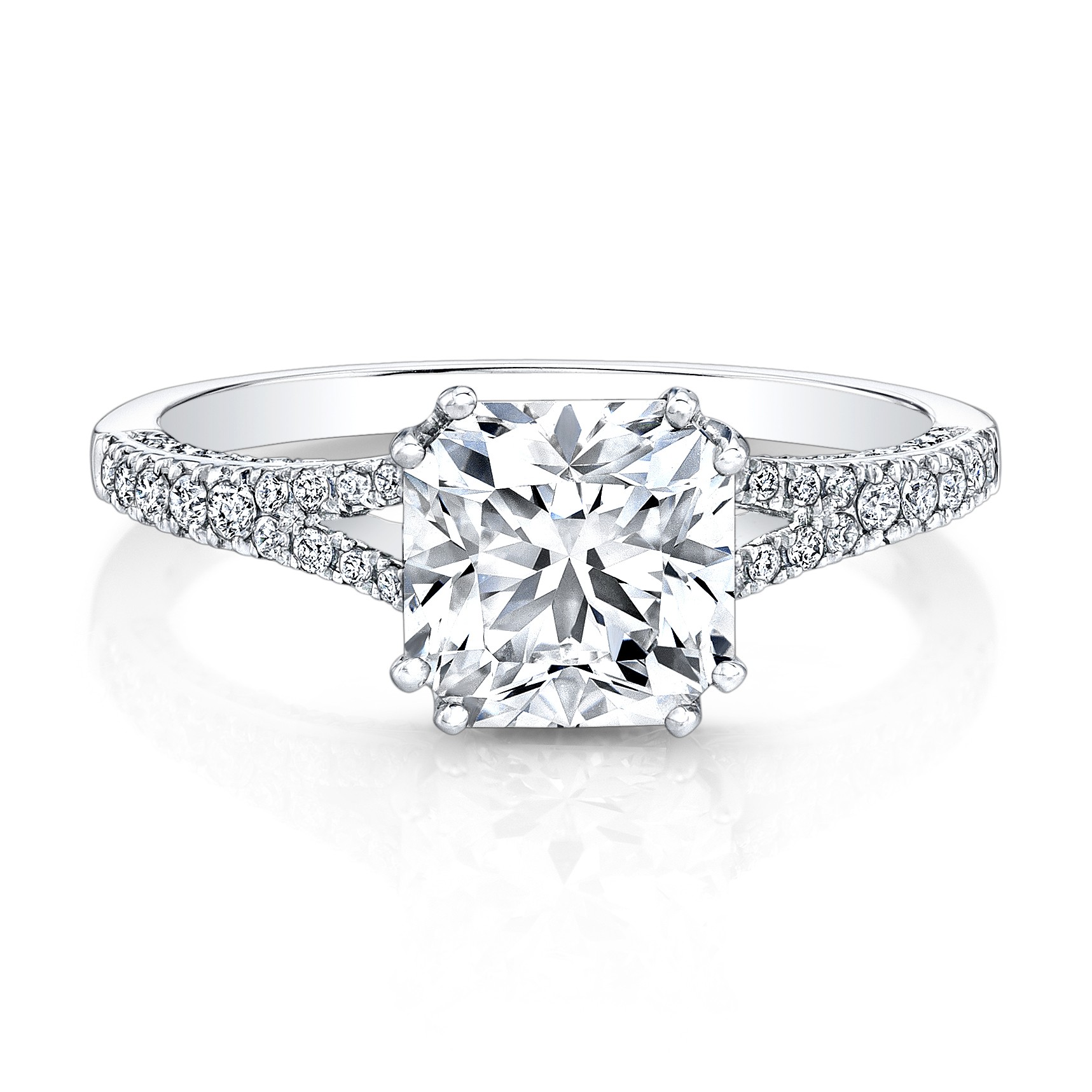 18K White Gold Diamond Lined Split Shank Split Pro