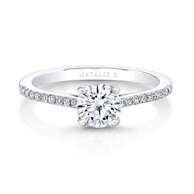 18K White Gold Diamond Lined Band and Prong Engage