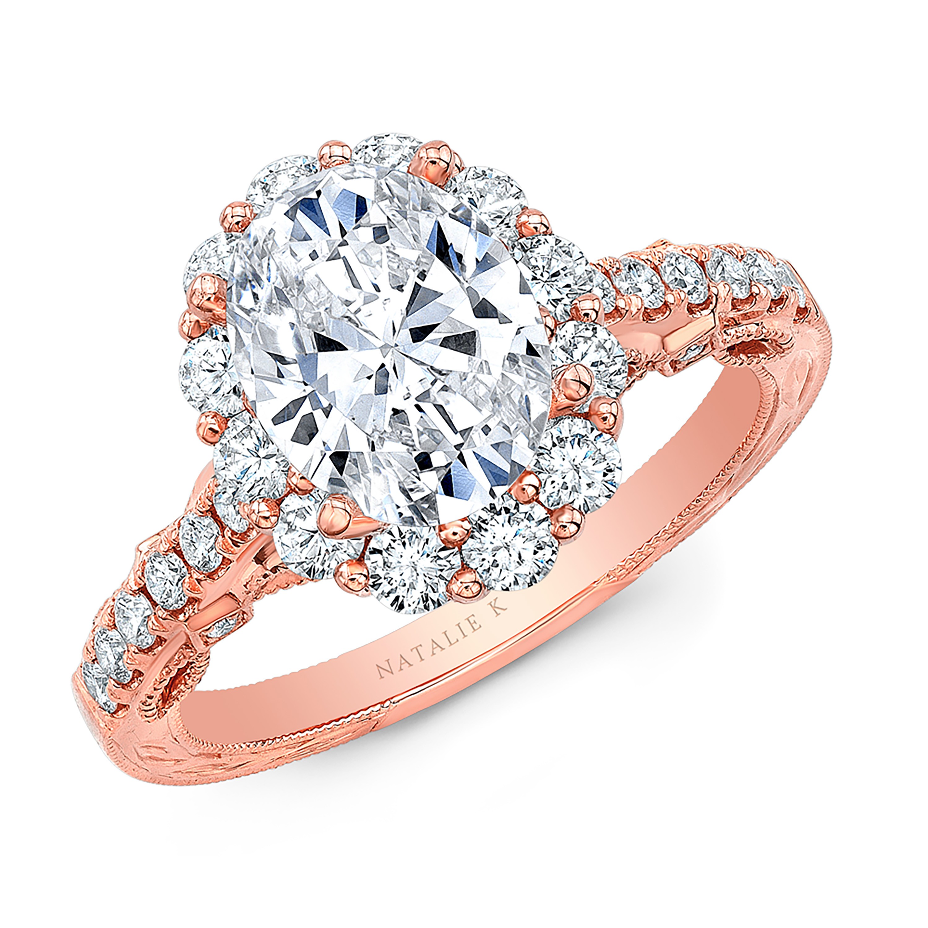 18K ROSE GOLD NATALIE K OVAL FLOWER HALO RING NK35963-18R