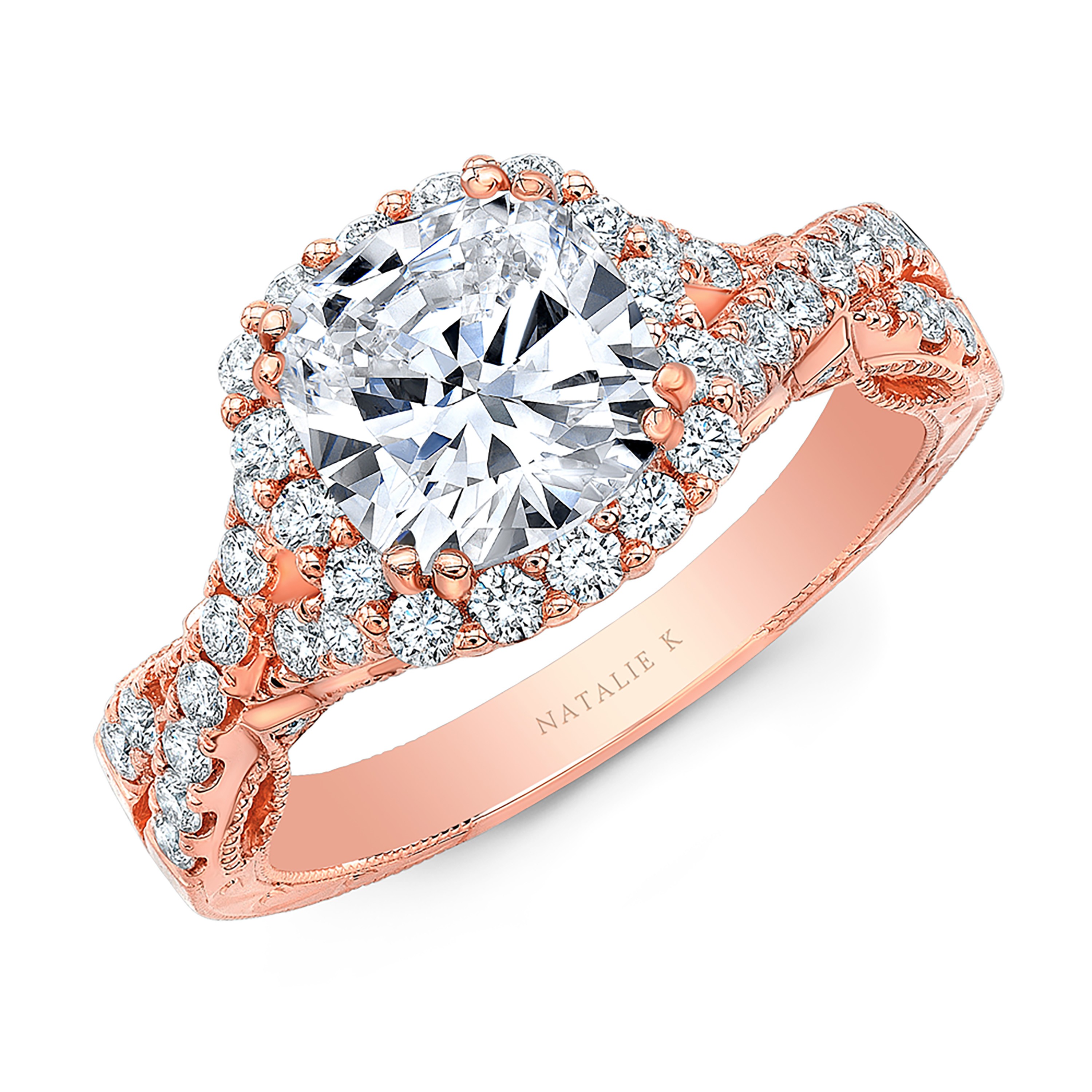 18K ROSE GOLD NATALIE K CUSHION HALO RING NK35971-18R